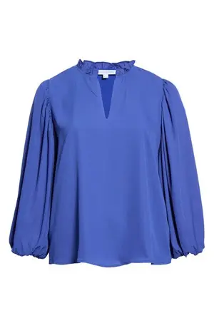 SUGARLIPS Ruffle Neck Long Sleeve Top - Cobalt