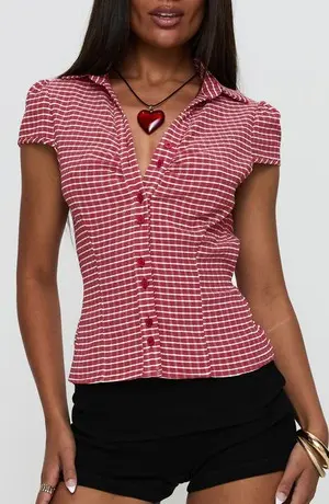 Princess Polly Arianwyn Gingham Button-up Shirt - Red Check