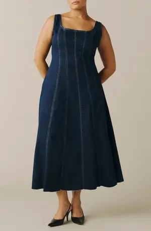 WARP + WEFT Psa Square Neck Midi Dress