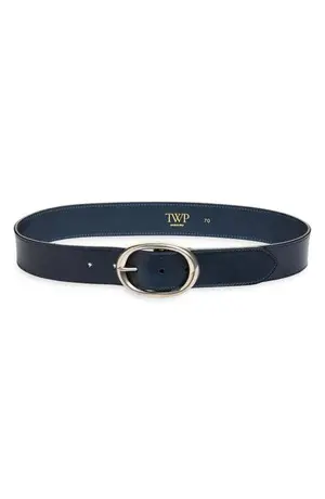TWP Wide Leather Belt - Midnight/antique Silver