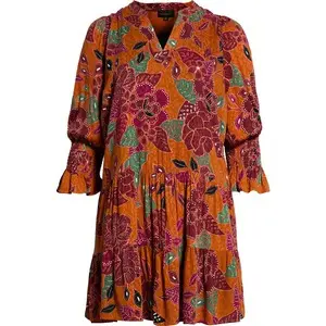 SUGARLIPS Marven Floral Shift Minidress - Rust-brown