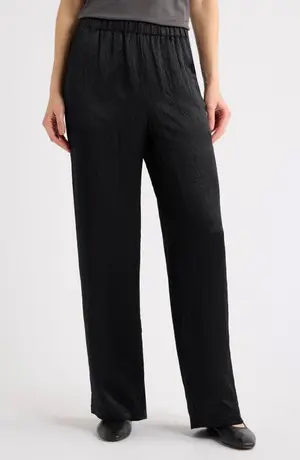 Eileen Fisher Crinkle Satin Straight Leg Pants - Black