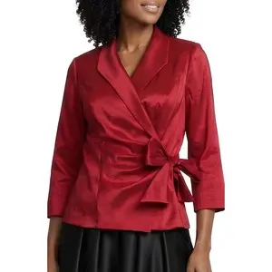 Alex Evenings Side Tie Stretch Taffeta Top - Red