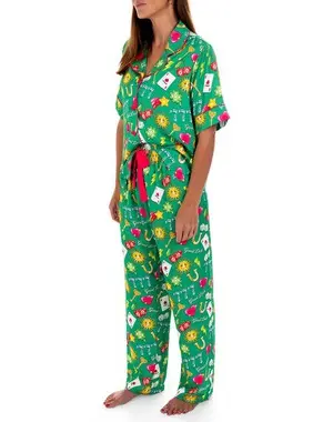 SUNSHINE SOCIETY Lucky Silky Short Sleeve Pant Set
