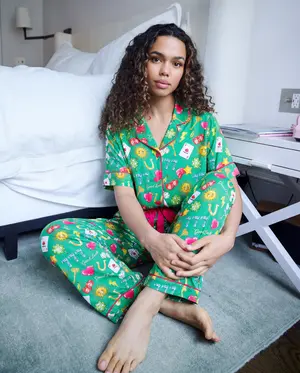 SUNSHINE SOCIETY Lucky Silky Short Sleeve Pant Set