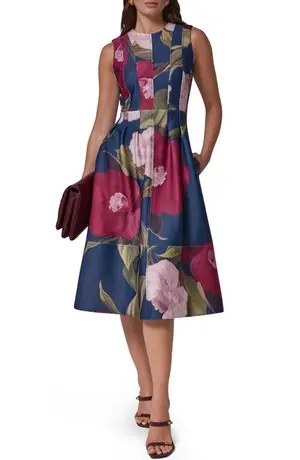 Donna Karan New York Floral Panelled Scuba Crepe Fit & Flare Dress - Navy/black