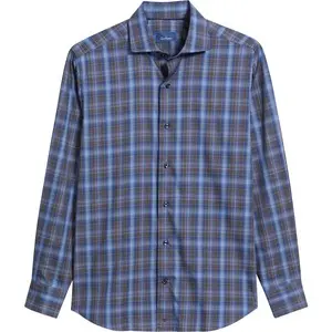 David Donahue Check Sport Shirt - Navy/chocolate
