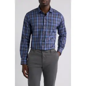 David Donahue Check Sport Shirt - Navy/chocolate