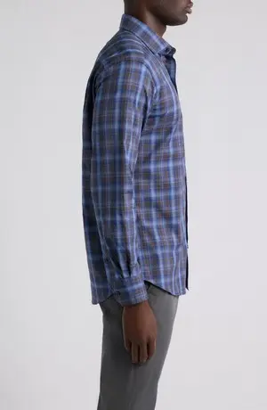 David Donahue Check Sport Shirt - Navy/chocolate