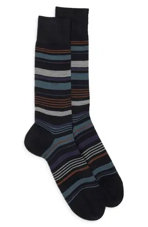 Pantherella Hamnet Stripe Wool Blend Dress Socks - Black 03