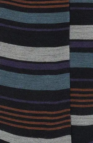 Pantherella Hamnet Stripe Wool Blend Dress Socks - Black 03