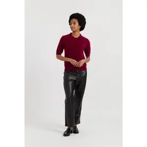 Chinti & Parker Brushed Cashmere Polo Tee Cherry