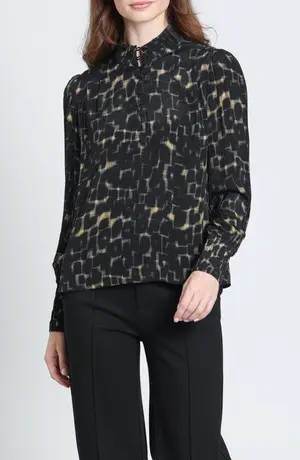 APNY Ruched Puff Sleeve Top - Onyx/amber