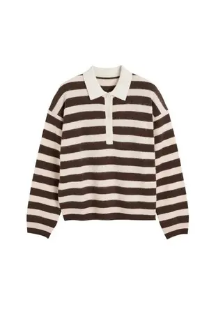 Chinti & Parker Merino Stripe Polo Top - Pink