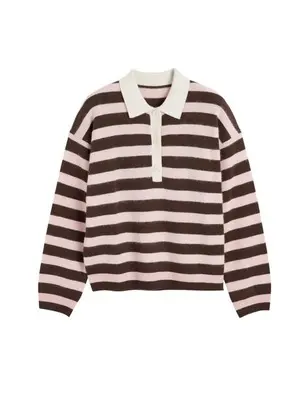 Chinti & Parker Merino Stripe Polo Top - Pink