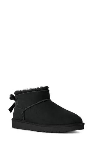UGG Ultra Mini Bailey Bow Genuine Shearling Boot - Black