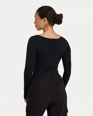 HERA Dual Wear Long Sleeve Scoop Neck Top - Black
