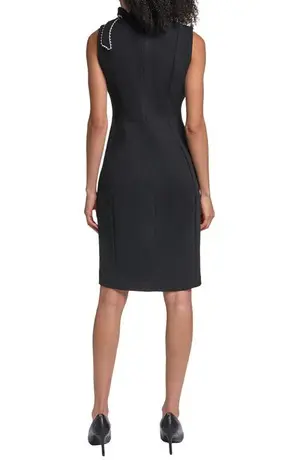 Karl Lagerfeld Paris Bow Embellished Scuba Sheath Dress