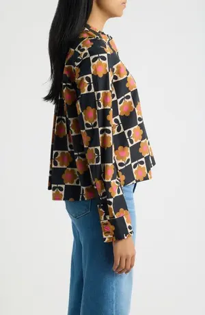 APNY Floral Cropped Shirt With Ruffle Detail