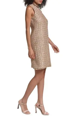 Karl Lagerfeld Paris Metallic Tweed Sheath Minidress