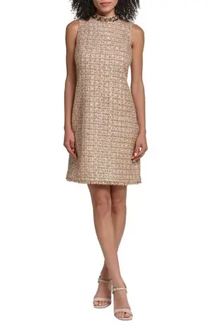 Karl Lagerfeld Paris Metallic Tweed Sheath Minidress - Gold Multi