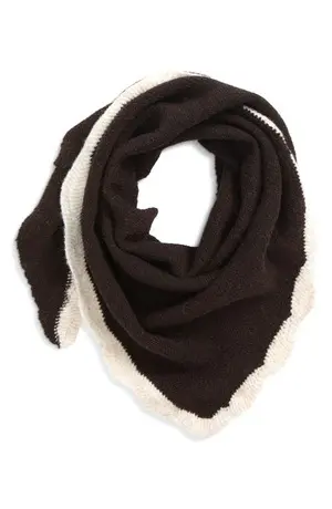 Treasure & Bond Scallop Trim Knit Triangle Scarf - Brown