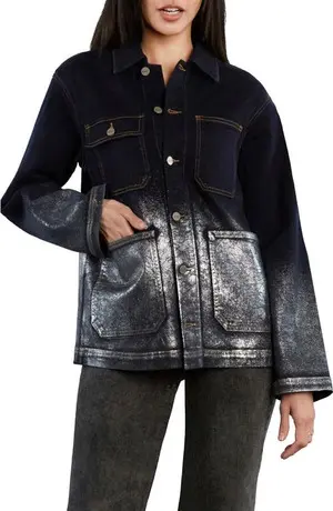 HINT OF BLU Metallic Dip Denim Barn Jacket - Blue Shadow