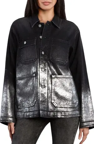 HINT OF BLU Metallic Dip Denim Barn Jacket - Grey Shadow