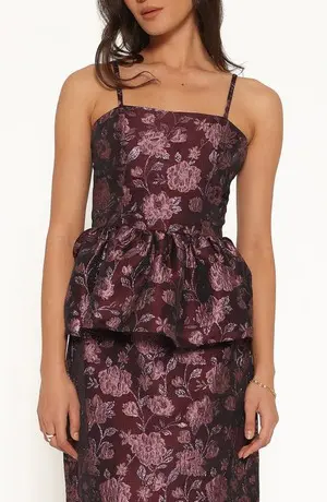 PETAL & PUP Allegro Floral Brocade Peplum Top - Plum Brocade