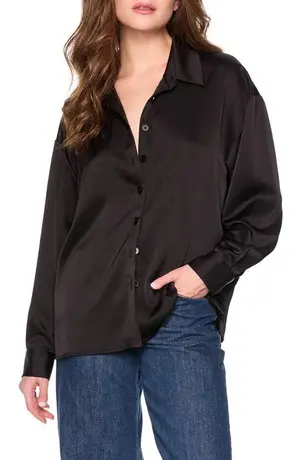 Susana Monaco Satin Button Front Shirt Black