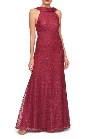 Js Collections Peggy Sequin Lace Gown - Red Plum