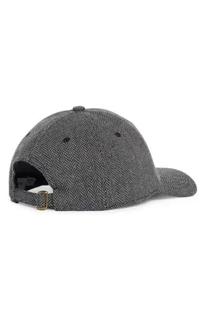 Clare V. Embroidered Cashmere & Wool Herringbone Adjustable Baseball Cap