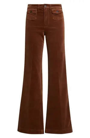 Paige Leenah Corduroy High Waist Wide Leg Jeans - Maple Brown