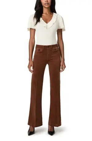 Paige Leenah Corduroy High Waist Wide Leg Jeans - Maple Brown