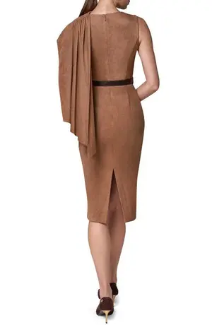 Donna Karan New York Shoulder Drape Faux Suede Sheath Midi Dress