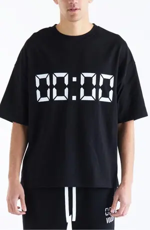 VOUSETI Us Against Time Oversize Cotton Graphic T-shirt - Black