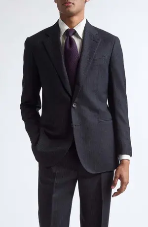 J. MUESER Waverly Pinstripe Virgin Wool Suit - Navy