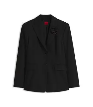 Hugo Regular-fit Pinstripe Blazer With Sequin Brooch - Patterned