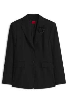 Hugo Regular-fit Pinstripe Blazer With Sequin Brooch