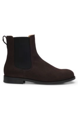 BOSS Suede Chelsea Boots With Double B Hardware - Dark Brown