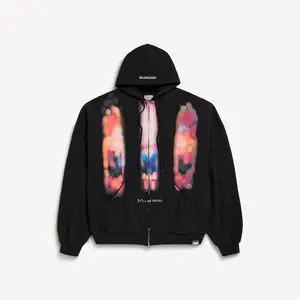 Balenciaga Stained Glass Large Zip-up Hoodie - Black