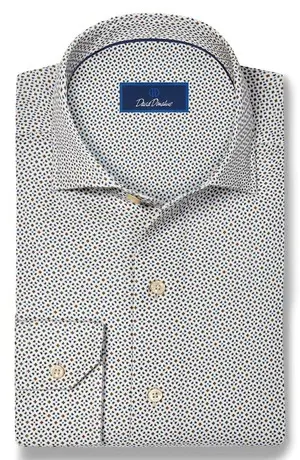 David Donahue Geometric Print Cotton Shirt