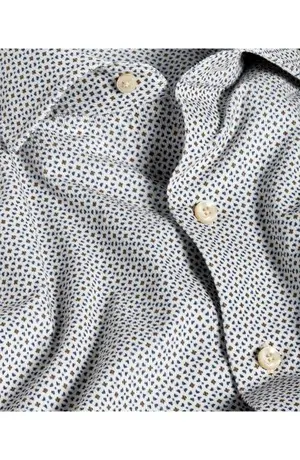 David Donahue Geometric Print Cotton Shirt
