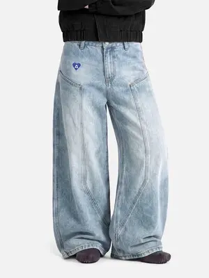 AELFRIC EDEN Seam Panel Baggy Barrel Jeans - Blue