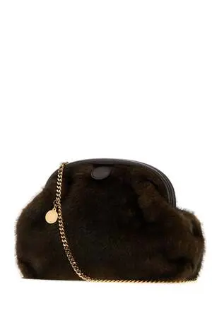 Stella McCartney Falabella Soft Clutch With Chain Mink Plush Fabric