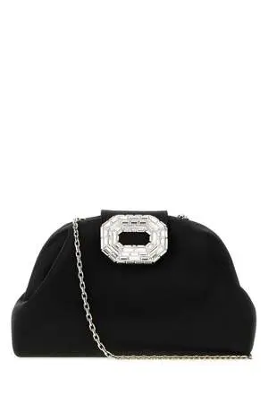 Amina Muaddi Satin Camelia Clutch - Black