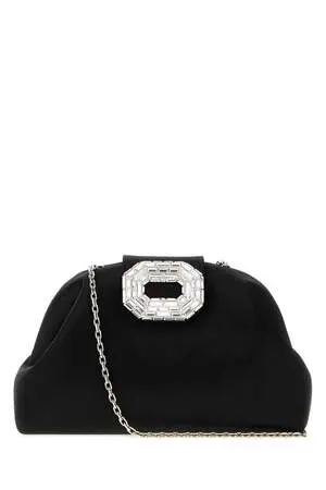 Amina Muaddi Satin Camelia Clutch - Black