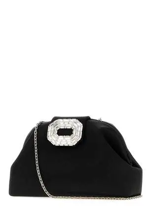 Amina Muaddi Satin Camelia Clutch - Black