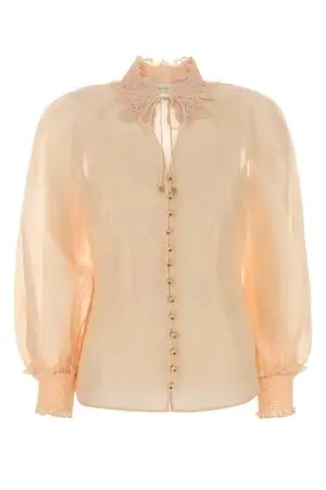 Zimmermann Salmon Linen Blend Rebellion Blouse - Pink