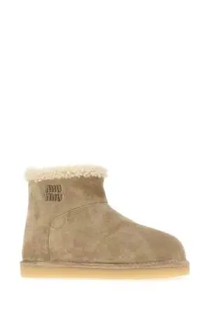 Miu Miu Cappuccino Suede Ankle Boots - Multicolor